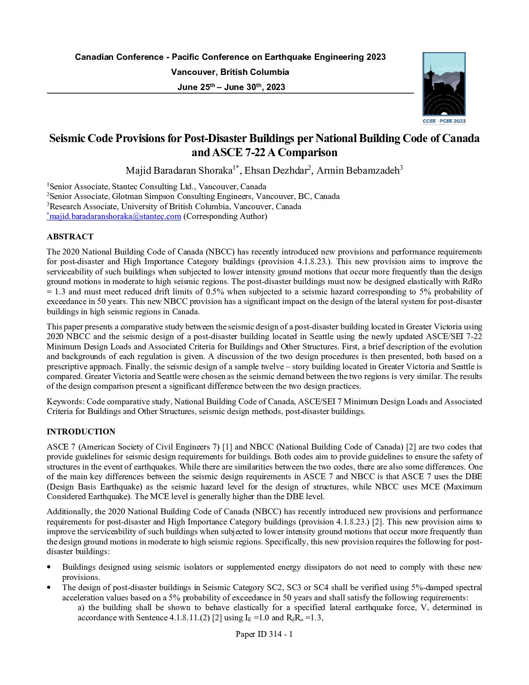 Seismic Code Provisions For Post Disaster Buildings Per National